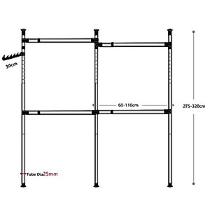 Estink Garment Rack, Portable Indoor Garment Hanger Tools Heavy-Duty Adjustable DIY Coat Hanger Clothes Wardrobe 3 Poles 4 Bars Home Hanging Rack