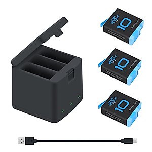 Upgrade 3-Pack Hero 10 12 11 Batteries for GoPro Hero 12 11 Black, GoPro Hero 10 Black, GoPro Hero 9 Black, with Charging Station for GoPro12 GoPro11 GoPro10 GoPro9 Camera AHDBT-10-1 AHDBT-901 Battery