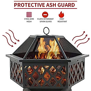 SINGLYFIRE 24 Inch Fire Pits for Outside Large Heavy Duty Outdoor Wood Burning Bonfire Pit Cast Iron Patio Heater, with Spark Screen, Log Grate, Poker