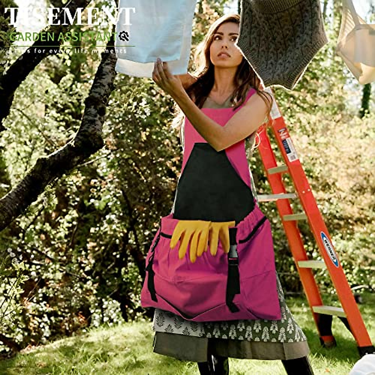 TISEMENT Gardening Apron,Unisex 8Oz Waterproof Canvas Garden Apron with Pockets for Harvesting, Gardening Gifts for Women