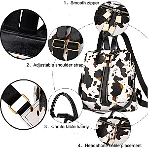 YOUNXSL Women Backpack Purse Leopard Fashion PU Leather Designer Travel Bag Cow Pattern Ladies Shoulder Bags(Off White)