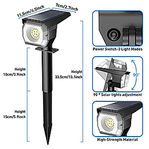EIUIO Solar Outdoor Lights, Solar Lights Outdoor Waterproof, Solar Spot Lights Outdoor with Auto On/Off and 3 Lighting Modes, Outdoor Lights for Garden Decor, Outdoor Decor, 4 Pack(Cool White)