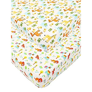 Waterproof Pack N Play/Mini Portable Crib Sheet Set 2 Pack 100% Jersey Cotton 190GSM Thickest Ultra Soft Stretchy for Baby Girl Boy Cute Animal by Knlpruhk