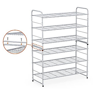 AULEDIO Shoe Rack, Stackable and Adjustable Multi-Function Wire Grid Shoe Organizer Storage, Extra Large Capacity, Space Saving, Fits Boots, High Heels, Slippers and More (3-Tier, Silver)