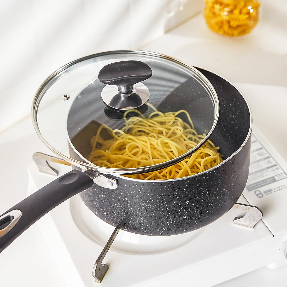 HooJay Nonstick Saucepan with Lid, Non Stick 1Qt & 2Qt & 3Qt Sauce Pan Set with Silicone Handle,Small Milk Pot with Glass Lid for Home Kitchen