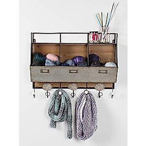 Kate and Laurel Arnica Rustic Wood and Metal Wall Storage Pockets with Hooks