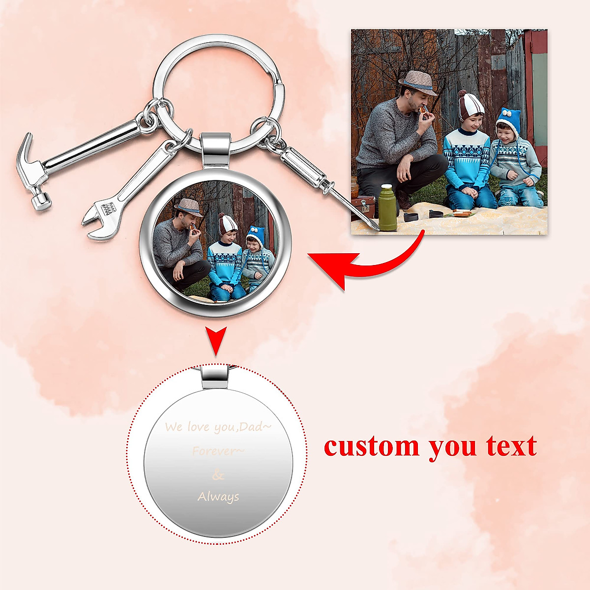 Personalized Master Custom Photo Keychain Fathers Day Keychain Gift from Daughter Son Best Dad Ever Gifts for Man Papa Husband Valentine's Day (Silver-If Dad Can't Fix It, No One Can)