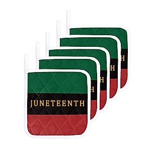 5Pack Pot Holders Cotton Heat Resistant Oven Hot Pads, American Juneteenth Potholder Machine Washable Cloth Potholders for Daily Kitchen Baking and Cooking with Hanging Loops - Red Black Green Stripe