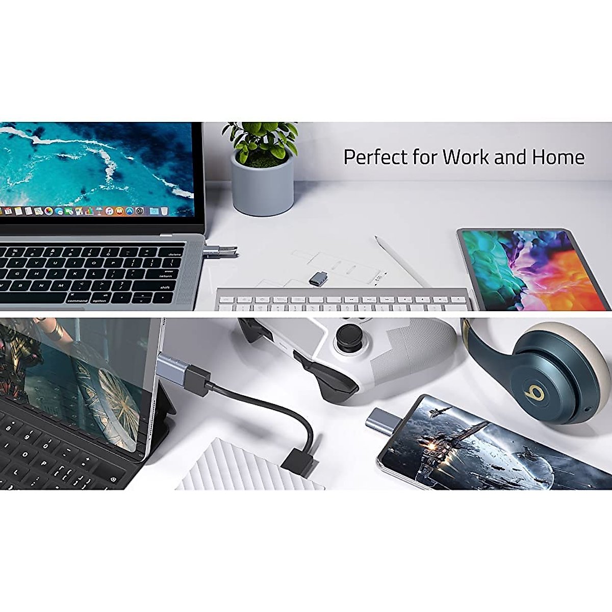 USB C to USB Adapter – Pack of 2 USB C to USB A Adapters – Male to Female USB C Power Adapter – Type-C Adapter for Mouse, Keyboard, Flash Drive, Phone, Tablet – Compatible with MacBook, iPad