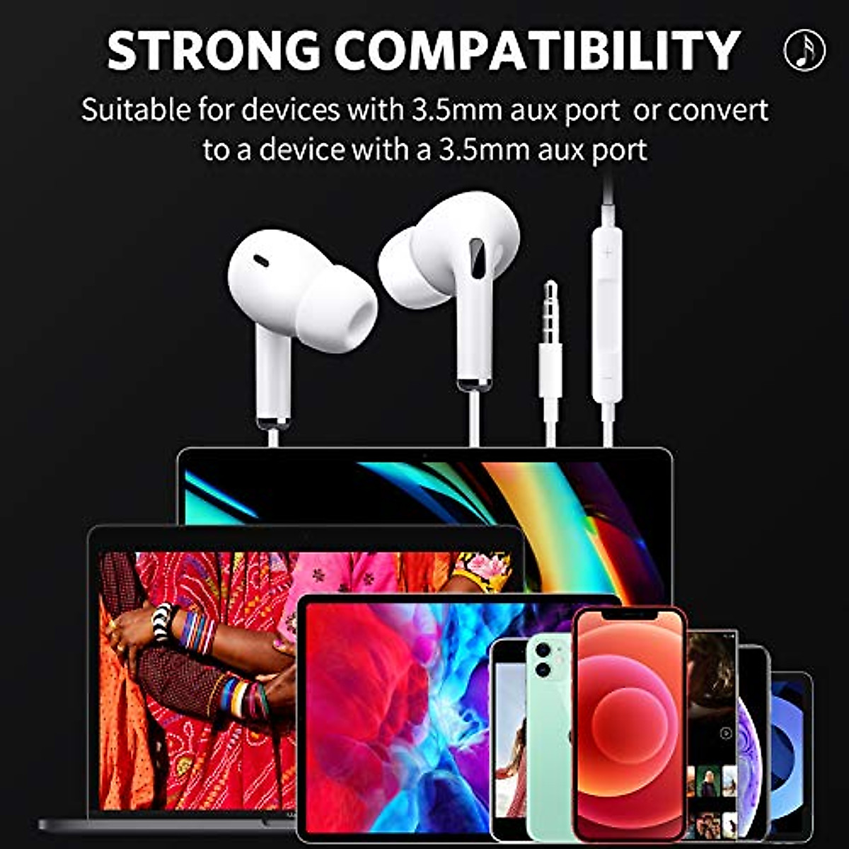 2 Pack Earbuds, Wired Earbuds, High Definition Earphones, Noise Isolating in Ear Headphones, Deep Bass, Crystal Clear Sound, Compatible with iPhone, iPad, Samsung Smartphones and Tablets (White)