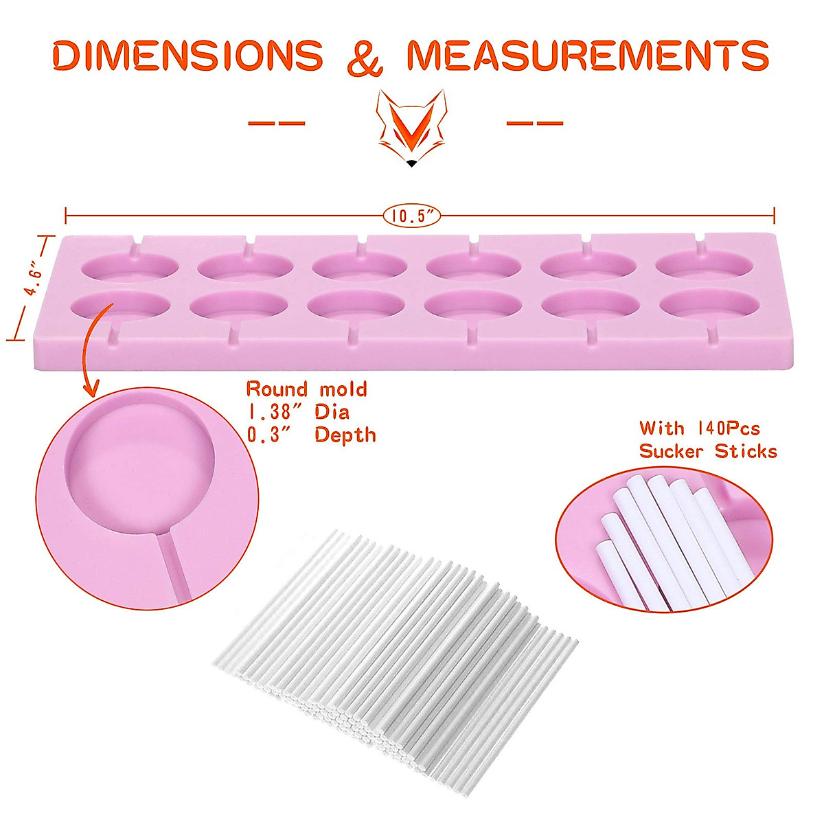 V-fox 2x12-Capacity Round Chocolate Hard Candy Silicone Lollipop Molds with 140 count Lollypop Sucker Sticks for Halloween Christmas Parties