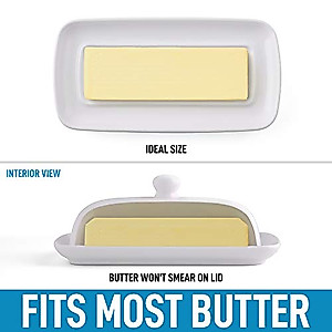 Zulay Porcelain White Butter Dish With Lid For Countertop - Classic Style Ceramic Butter Dishes With Lid & Knob Handle - Standard Butter Holder for Storing 1 Western Or Eastern Butter Stick