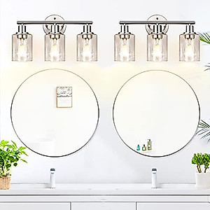 3-Light Bathroom Light Fixtures, Brushed Nickel Vanity Light, Farmhouse Wall Lights with Clear Glass Shade, Bathroom Wall Lamp for Mirror Kitchen Bedroom Hallway Living Room Hallway Cabinet