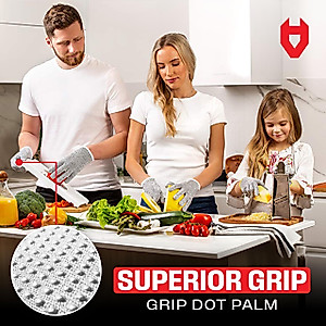 NoCry Cut Resistant Gloves with Grip Dots - High Performance Level 5 Protection, Food Grade. Size Medium, Complimentary Ebook Included!