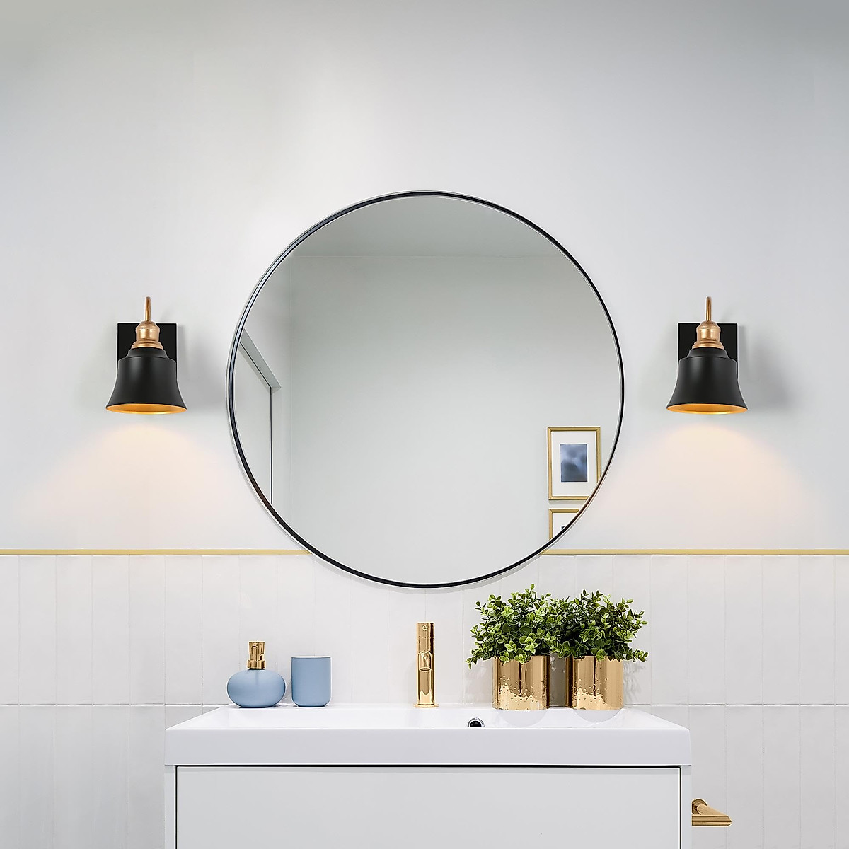 classy leaves Black Wall Sconces, Modern Farmhouse Sconce Wall Lighting Metal Shade Wall Mount Sconce Light Fixtures for Bedroom Mirror Living Room Matte Black and Dark Gold Finish