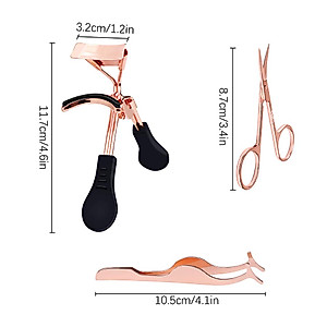 Meetory Eyelashes Accessories Tools - Eyelash Curlers, Fake Eyelashes Applicator Tool & Eyebrow/Fake Eyelashes Scissors(Rose Golden)