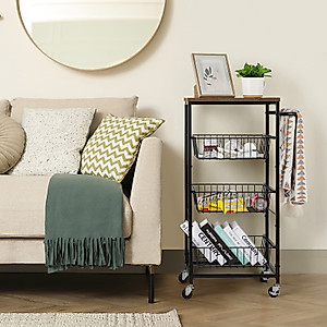 smusei Kitchen Cart on Wheels 4 Tier Metal Moveable Kitchen Cart with Storage Rolling Utility Storage Cart with Pull Out Baskets for Home, Bathroom, Pantry