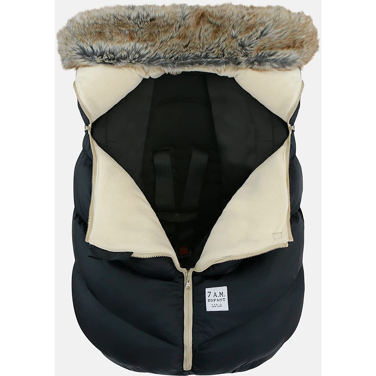 7AM Infant Car Seat Cover - Winter Puffy Cover with Center Zipper for Baby Boys & Girls, Lightweight, Windproof & Water-Repllent Outer Shell, Universal Fit for Infant Car Seat | (0-12M)