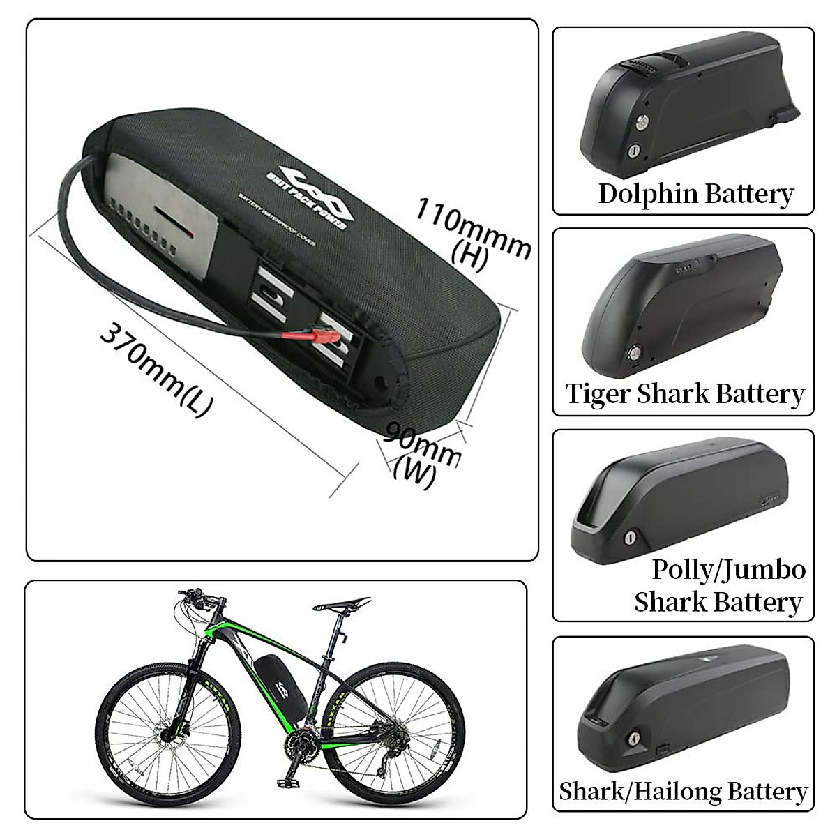 PANDA CYCLE Ebike Battery Case Bicycle Battery Protector Bag Anti Mud Cover Waterproof Dustproof Wear Resistant Frame Bag for Hailong Shark Dolphin Batteries