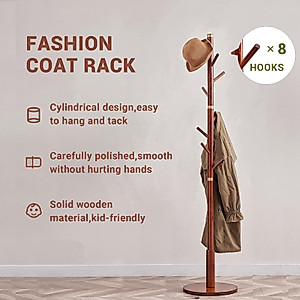 Frestanding Coat Rack with 8 Hooks for Coats and Bags - Sturdy and Easy to Assemble Coat Tree for Entryway, Hallway, Bedroom, and Office