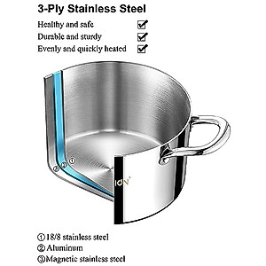 VENTION 3-Ply Stainless Steel Pot, Soup Pot with Lid, 4.6 Quart Cooking Pot