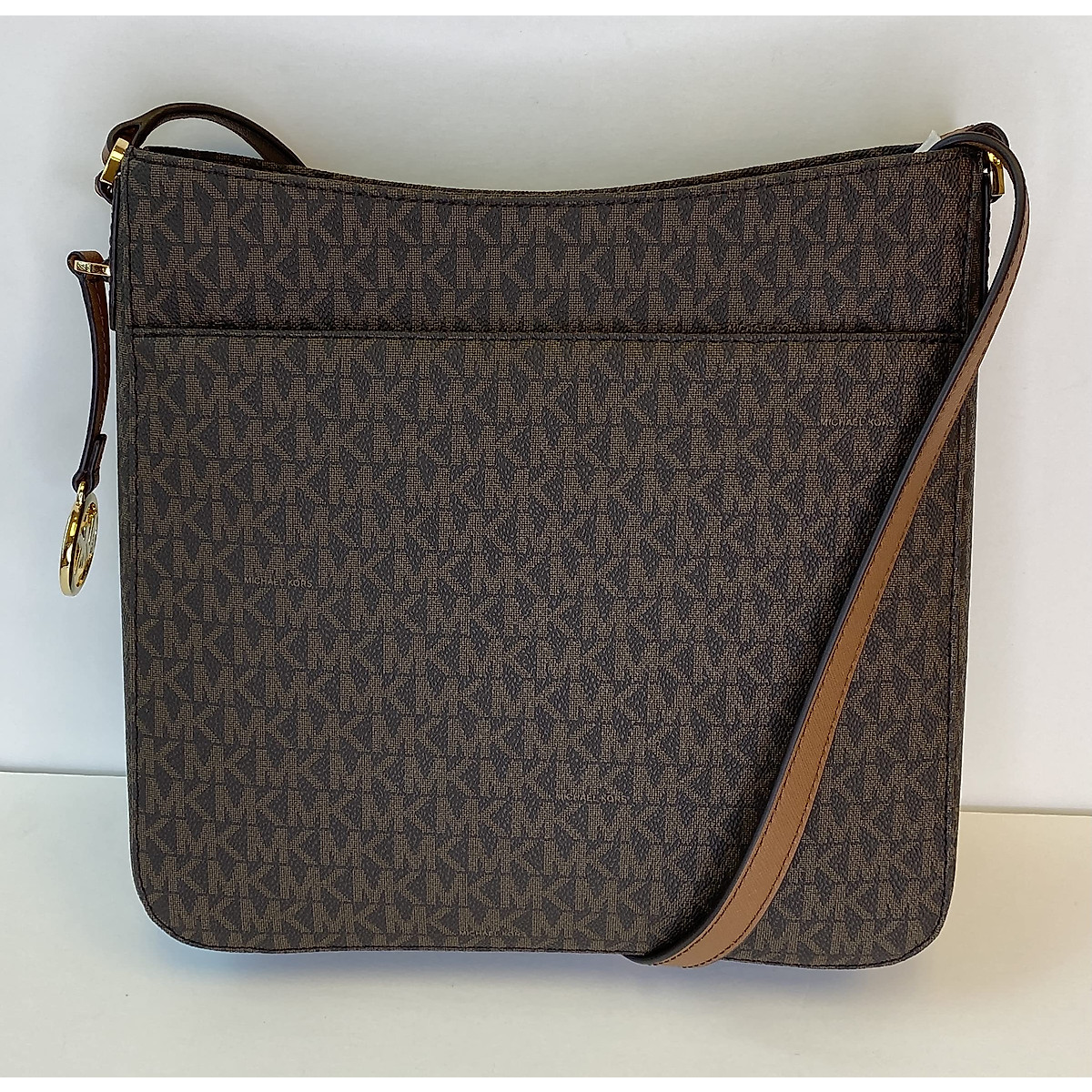 Michael Kors MICHAEL Michael Kors Jet Set Travel Large Messenger Crossbody bundle with Passport Case Purse Hook (Signature MK Brown)