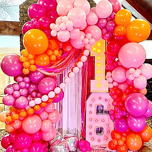COKAOBE Pink Orange Balloon Garland Arch Kit, 124pcs Hot Pink Orange Chrome Metallic Gold Latex Balloons for Birthday Wedding Baby Shower Tropical Party Supplies Summer Party Decorations