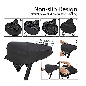 HENGHENG Bike Seat Cover Gel Memory, Oversize Soft Comfort Bike Seat Cushion, Fits Spin, Exercise, Stationary, Cruiser Bikes, Soft, Indoor Cycling, for Women Men Comfortable Bike Seat Cover