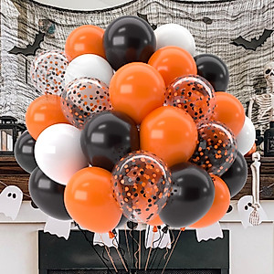 Patimate Black Orange Halloween Balloons Set, 50 pcs 12 inch Orange Black White Confetti Latex Balloons Kit for Halloween Baby Shower Spooky Birthday Graduation Motorcycle Party Decorations