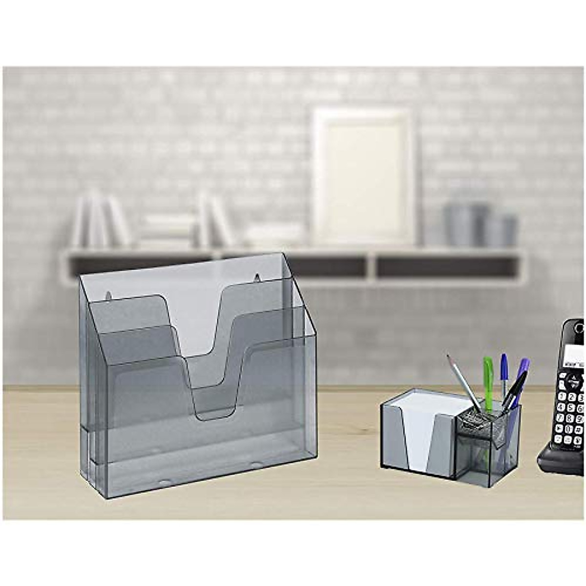 Acrimet Horizontal Triple File Folder Holder Organizer (Smoke Color)