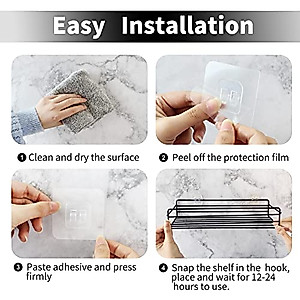 Go Green Tableware GOGN Adhesive Shower Caddy Shelf with 4 Hooks, No Drilling Bathroom Organizer Storage Rack for Restroom, Kitchen- 2 Pack (Black)