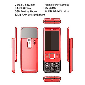 Unlocked Slider Phone, 2G GSM 1200mAh Battery Loud Voice Big Button Dual Card Senior Cell Phone for Elderly Kids Unlocked Mobile Phone Flip Cell Phone for Seniors (Red)