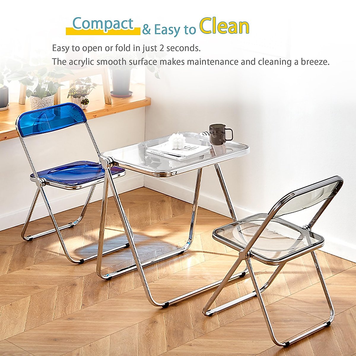 KAIHAOWIN Small Folding Table- Acrylic Morden TV Tray for Snack Dinner on Couch, Tiny Foldable Desk Writing Desk for Home Office for Small Spaces No Assembly Required