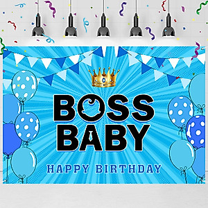 INNORU Boss Boy Backdrop Banner, Gender Reveal Poster Baby Shower Photography Backdrop Boy 1st Birthday Party Decorations Photo Booth Props 6x4ft