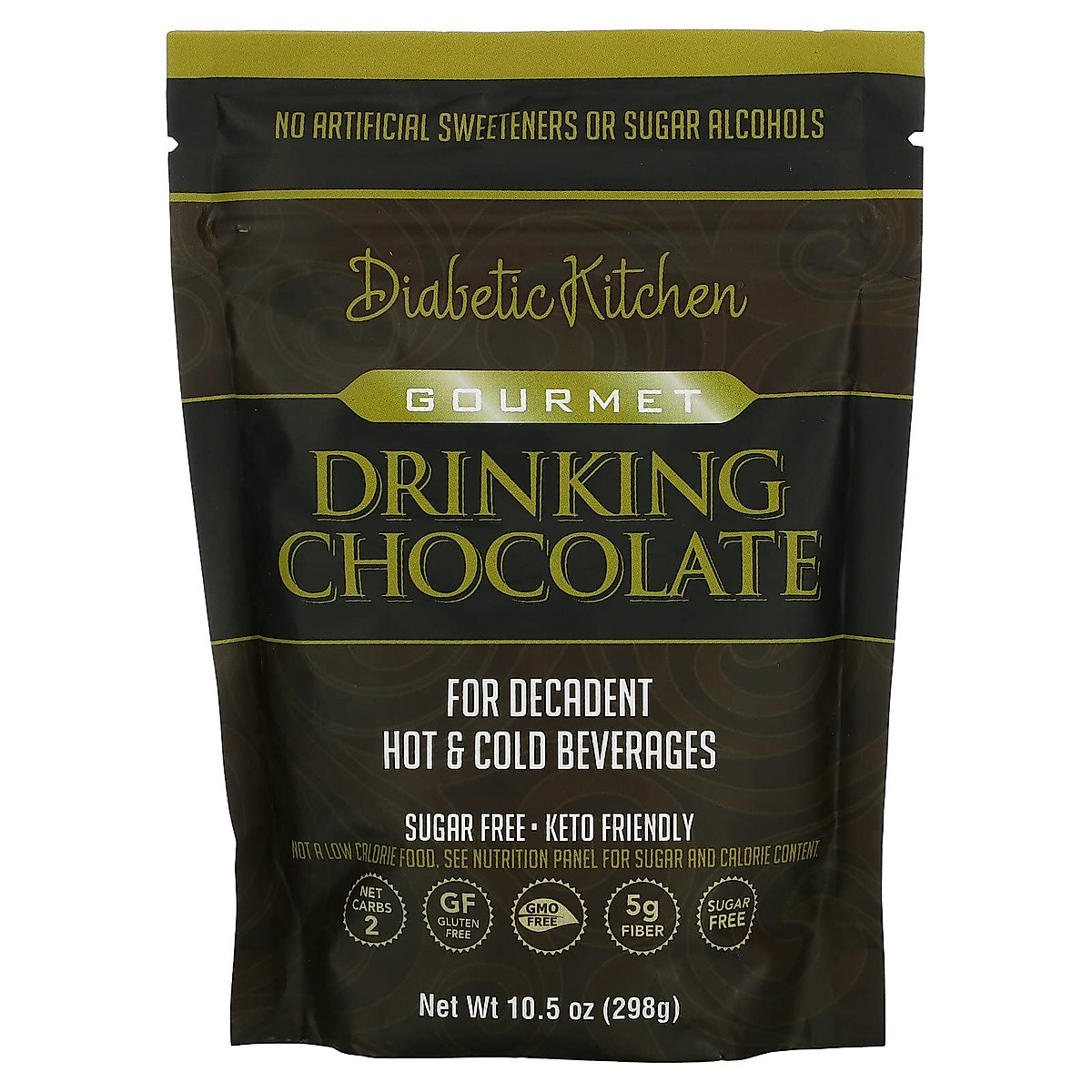 Diabetic Kitchen Gourmet Drinking Chocolate – Sugar Free, Keto Friendly, Low Carb Cocoa Powder Mix w/Prebiotics, No Artificial Sweeteners or Sugar Alcohols - Decadent Hot or Cold Drinks (18 Servings)