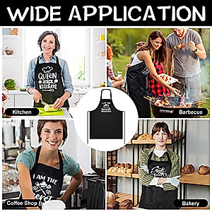 Jeyiour Set of 3 Women Kitchen Aprons with Funny Quotes Black Pocket Apron with Adjustable Waist Tie Cute Aprons for Cooking Baking