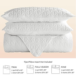 Exclusivo Mezcla Quilts King Size Bedding Set with Stitched Grid Pattern, Lightweight Summer White Bedspreads Coverlets Bed Cover for All Seasons (1 Quilt and 2 Pillow Shams)