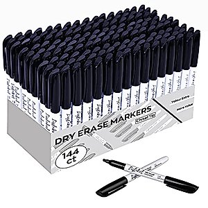 Dry Erase Markers Bulk, Liqinkol 144 Pack Black Whiteboard Markers, Chisel Point Low Odor Dry Erase Markers for School Office Home