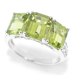 Pinctore Sterling Silver Emerald Cut Peridot & White Topaz Ring