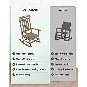 Adiromoti Outdoor Rocking Chair Set of 2, All-Weather Resistant Poly Lumber Rocker Chair Outdoor, High Back Plastic Patio Rocking Chairs for Outside Porch Rocker Garden Lawn, Weather Wood