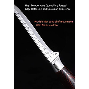 Kitory Boning Knife Forged Filleting Knife Razor sharp High-Carbon Stainless Steel Ergonomic Pakkawood Handle Professional Trimming Knife 7 INCH for Meat and Poultry