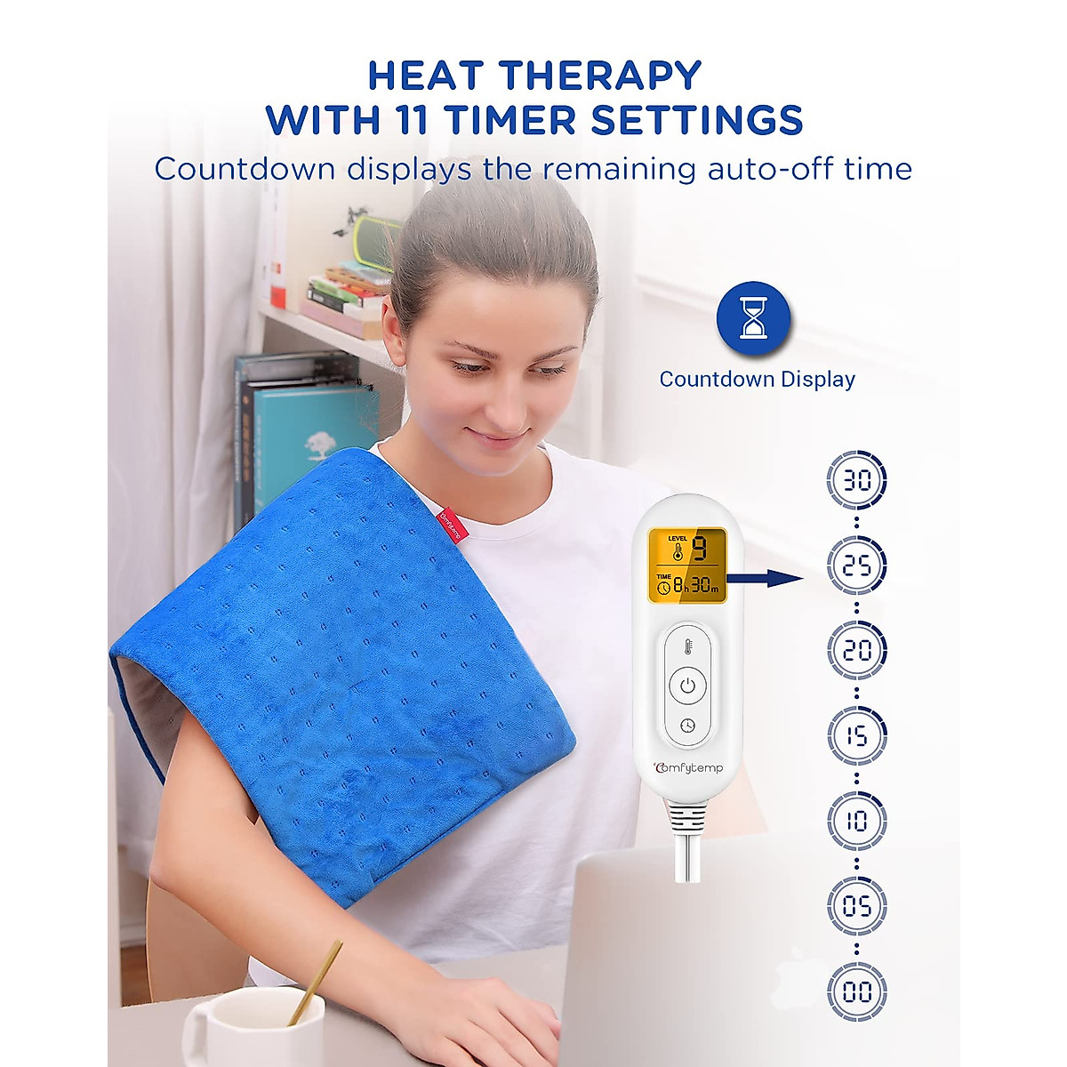 Comfytemp Heating Pad for Period Cramps, FSA HSA Eligible Electric Heating Pad for Back Pain Relief, 12"x24" XL Soft Heat Pad - Birthday Gifts for Women/Men/Mom/Wife, 9 Heat Levels, 11 Timers, Stay On