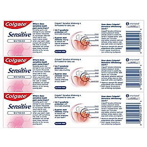 Colgate Whitening Toothpaste for Sensitive Teeth, Enamel Repair and Cavity Protection, Fresh Mint Gel, 6 Oz (Pack of 3)