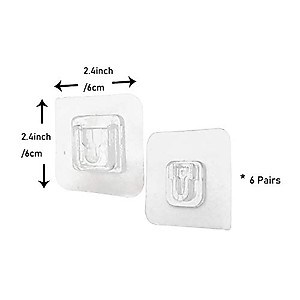 6PCS Double Sided Adhesive Wall Utility Hooks, Waterproof Strong Hanger Clear Wall Storage Holder Self-Adhesive Hooks for Bathroom Kitchen, No Punching Wall Harmless