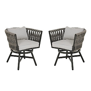 Grand patio Swivel Rope Wicker Chairs Set of 2, Patio Dining Chairs with Cushions, Wicker Armchairs Frame, Outdoor Modern Style for Backyard, Balcony, Quinn, Grey