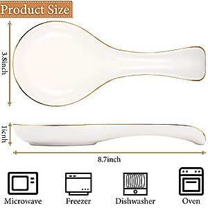 Ceramic Spoon Rest Spoon Holder Stovetop Spoon Holder for Kitchen Stove Coffee Bar Accessories (Basic Style, White, Gold)