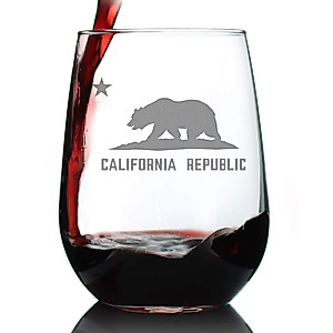 California Flag Stemless Wine Glass - State Themed Drinking Decor and Gifts for Californian Women & Men - Large 17 Oz Glasses
