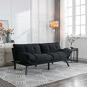 Convertible Memory Foam Futon Couch Bed, Leather Futon Sofa Bed, Folding Modern Sleeper Sofa with Quick Adjustable Armrest and Backrest for Studio Apartment/Home Office/Small Space (Black) (Black)