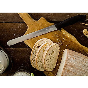 SUGUS HOUSE Professional 10 inch Serrated Bread Knife for kitchen with Ergonomic handles, Bread Cutter, Ultra-Sharp Stainless Steel – Perfect for Slicing Bread, Cake (10 inch Blade, Black)