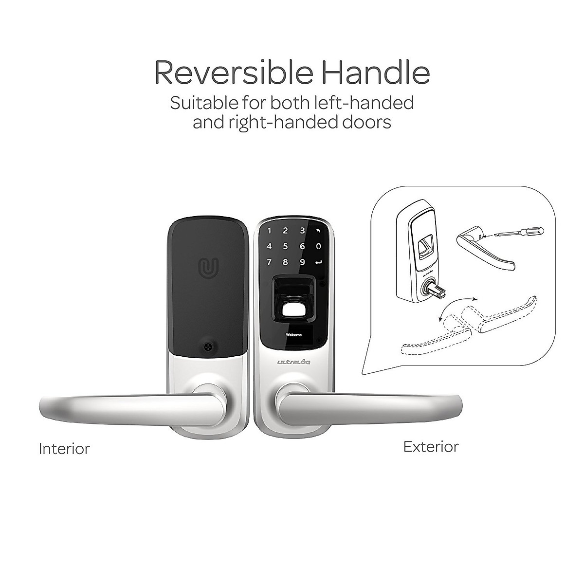 Ultraloq UL3 Fingerprint and Touchscreen Keyless Smart Lever Door Lock (Satin Nickel) | 3-in-1 Keyless Entry | Secure Finger ID | Anti-peep Code | Premium Construction Material | Match Home Aesthetics